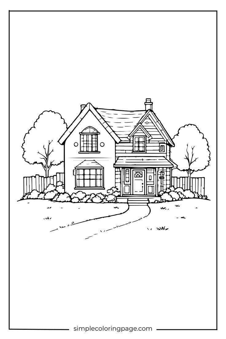 Coloring Page House Themed - simplecoloringpage.com
